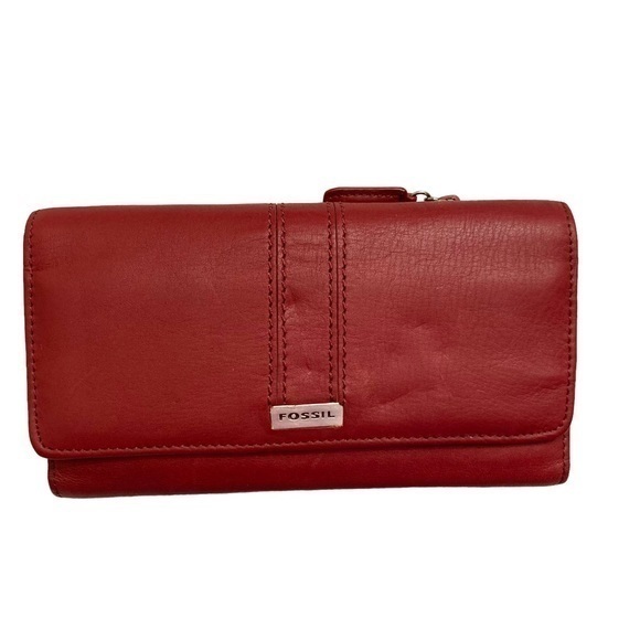 Fossil | Bags | Fossil Vintage Red Leather Checkbook Wallet New | Poshmark